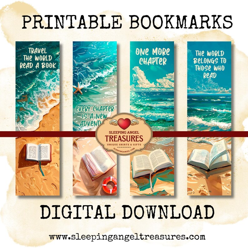 Printable Beach Bookmarks, Quirky Bookish Gift, Reader's Gift, Book ...