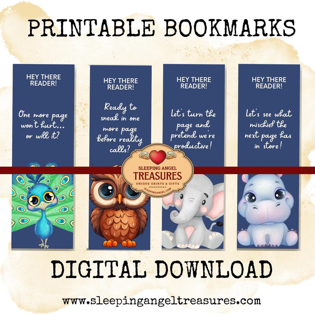 Printable Cute Animal Quotes Bookmarks, Quirky Bookish Gift, Reader's ...