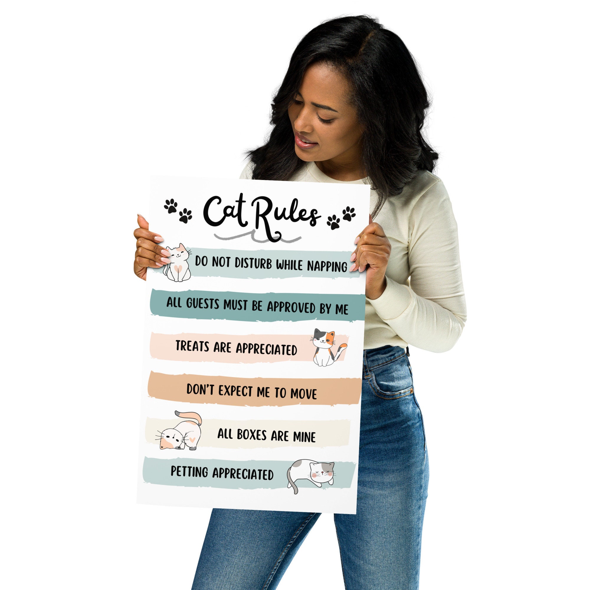 Cat Rules Poster Cat Lover Gift Cute Kitty Poster Gift for Cat Mom ...