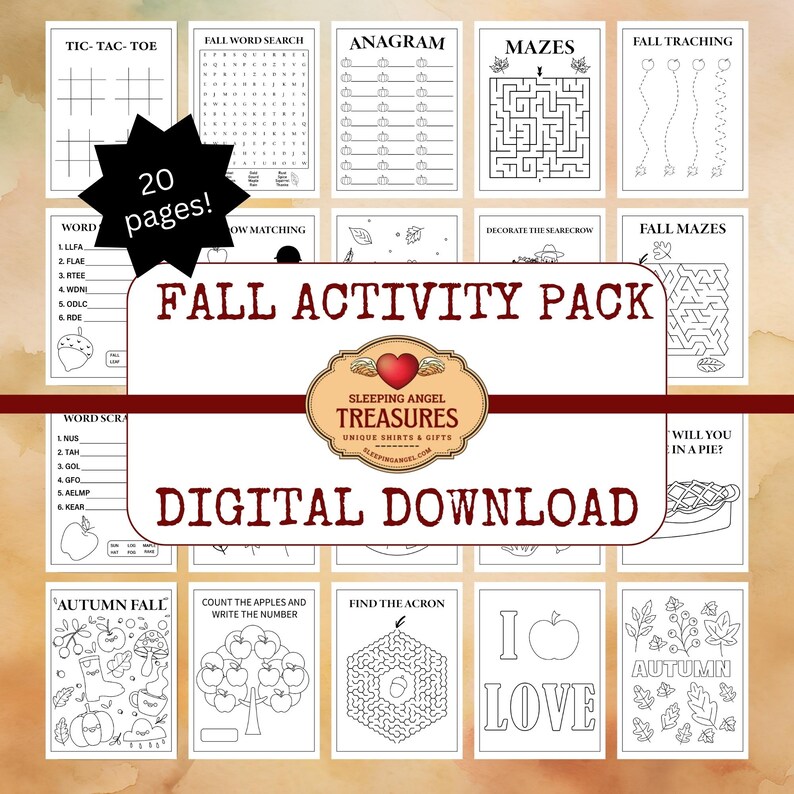 Printable Fall Activity Pack for Kids, Autumn Worksheets & Games, 20 ...
