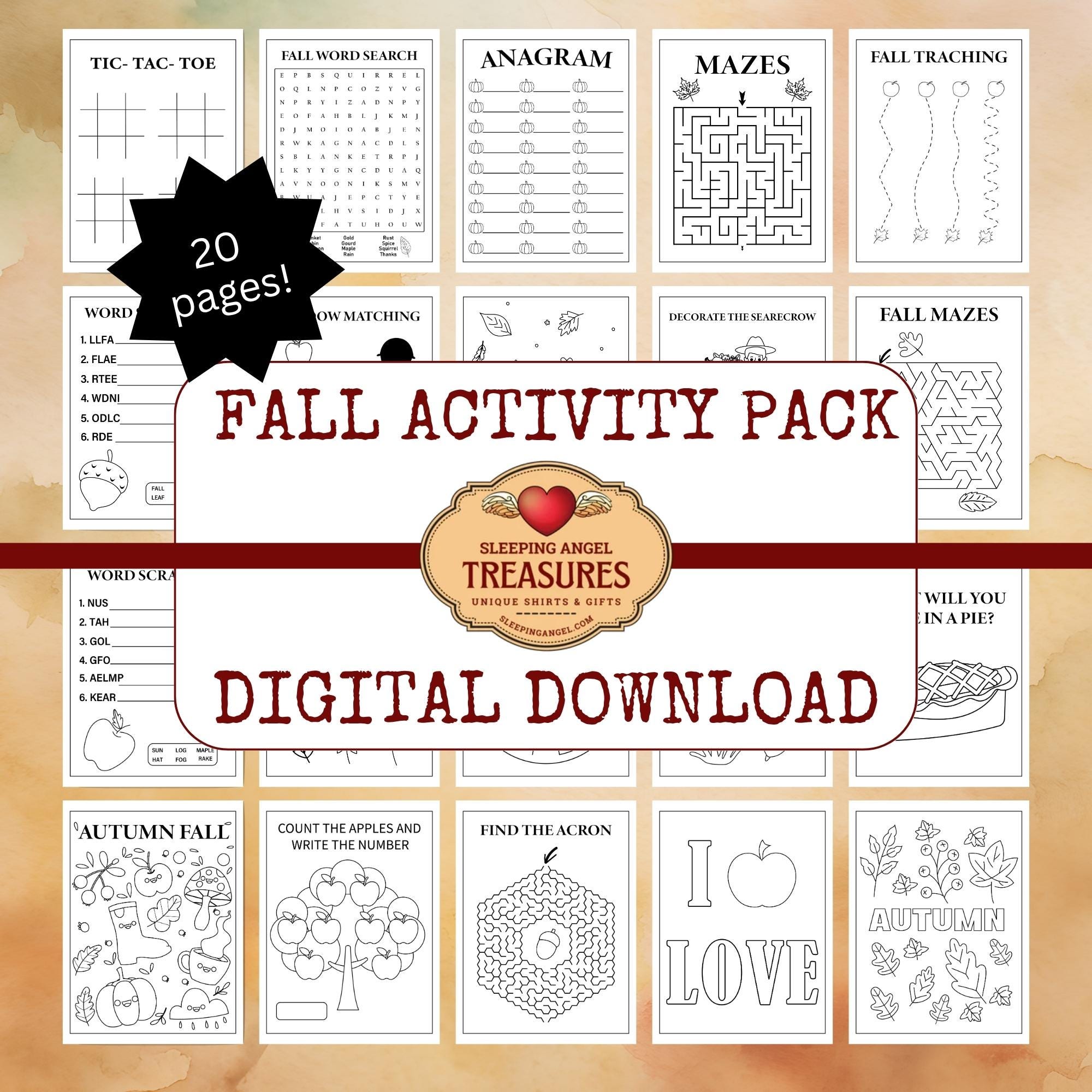 Printable Fall Activity Pack for Kids, Autumn Worksheets & Games, 20 ...
