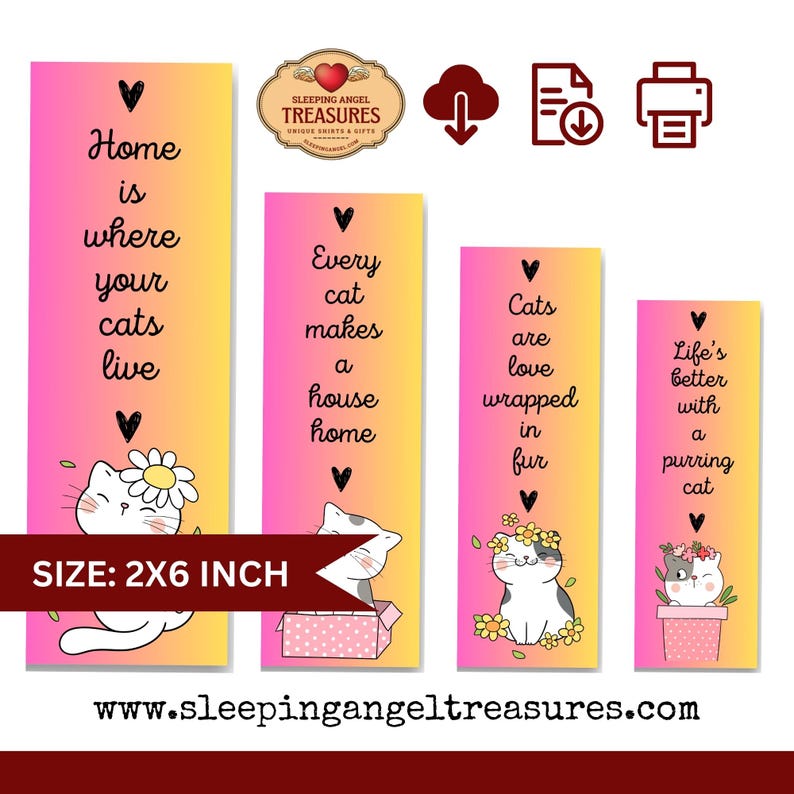 Printable Cute Cats Quotes Bookmarks, Quirky Bookish Gift, Reader's ...