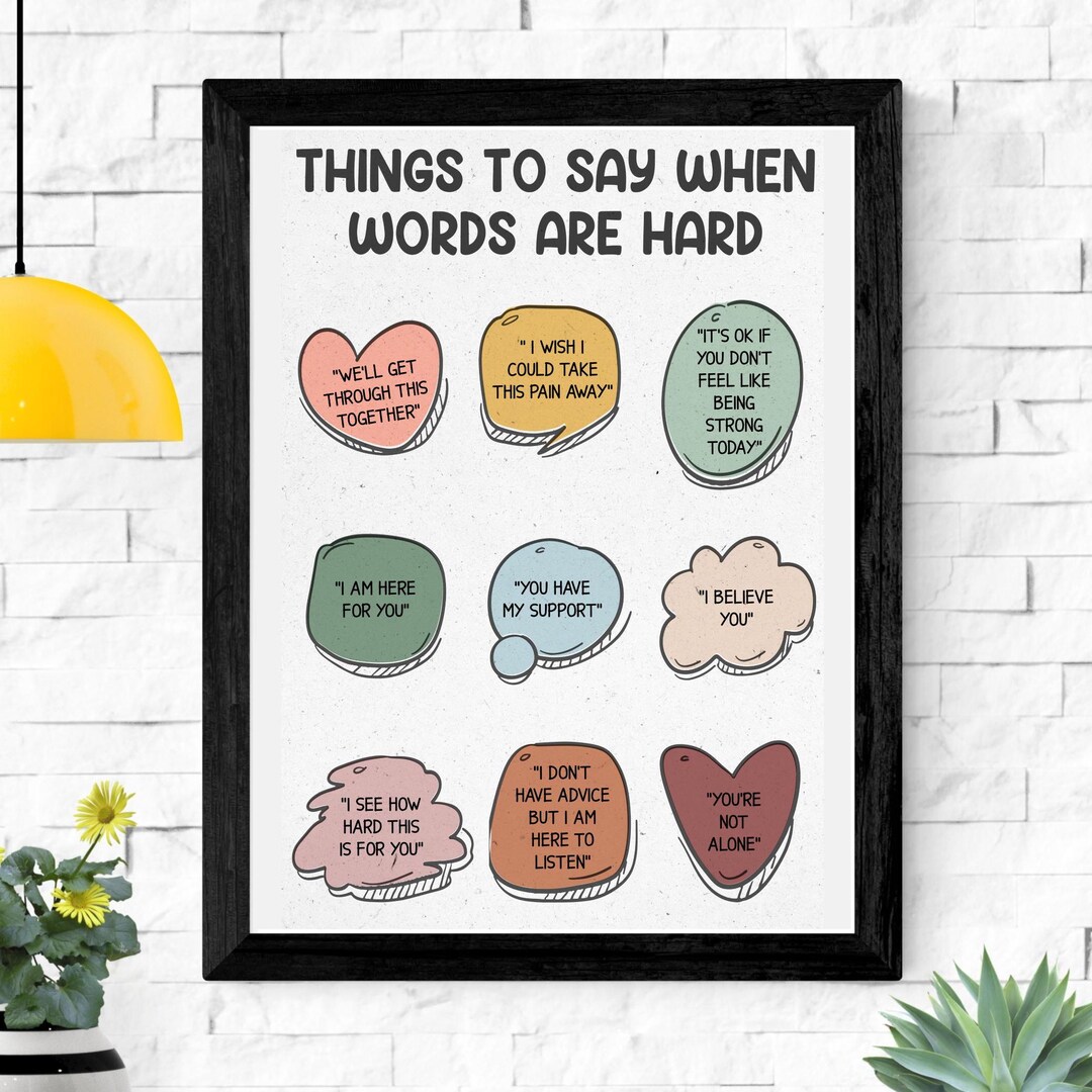 Things to Say When Words Are Hard Poster, Motivational Wall Art, Mental ...