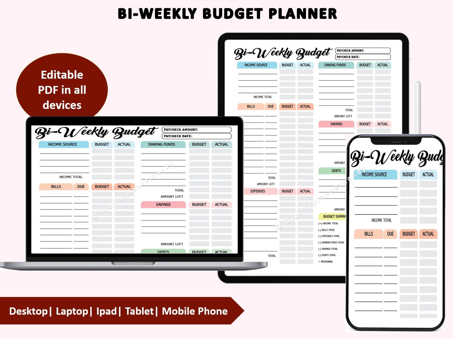 Bi-weekly Budget Planner Printable Finance Budget Template Paycheck ...