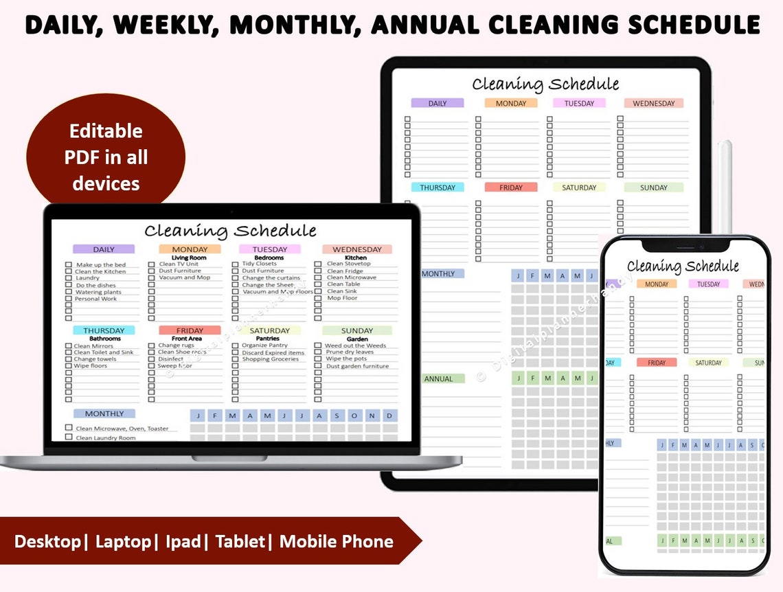 Digital Cleaning Schedule Printable Cleaning Planner House - Etsy