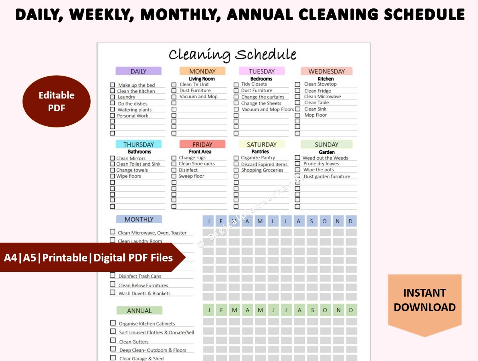 Digital Cleaning Schedule Printable Cleaning Planner House - Etsy
