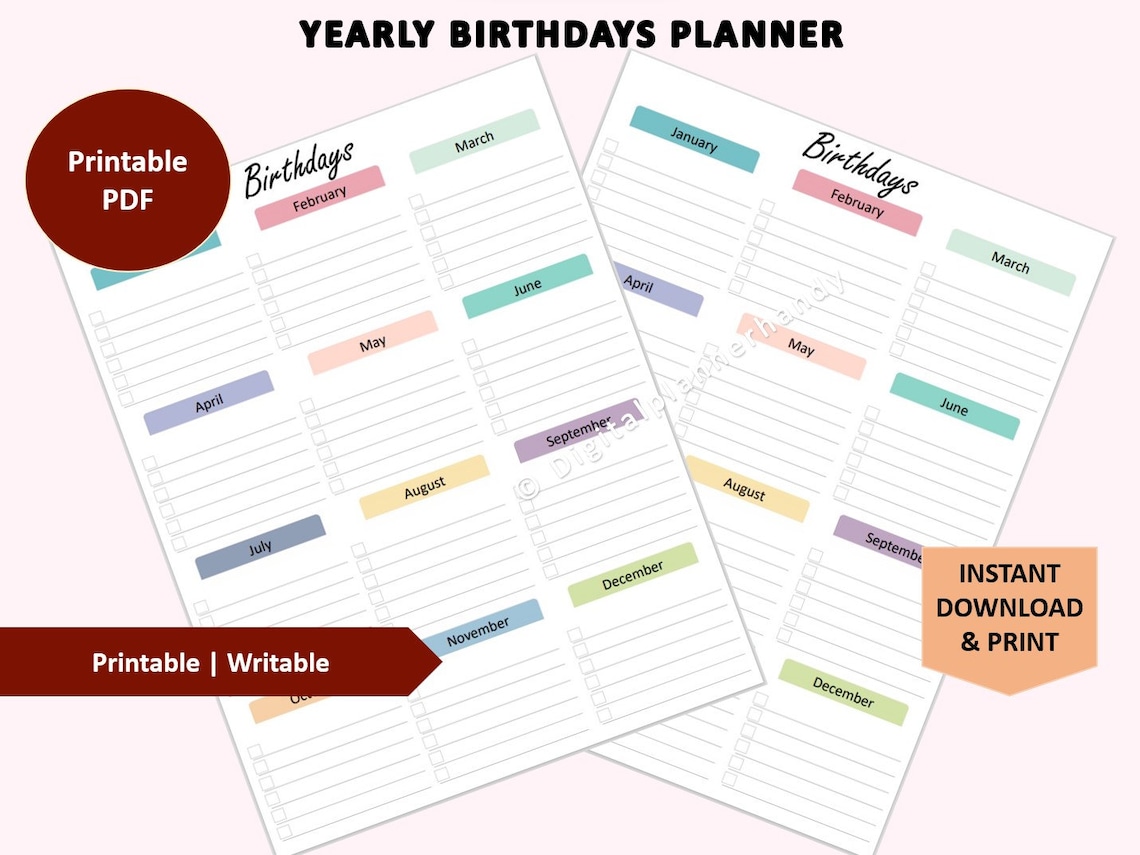 Birthday Tracker Editable Digital Birthday Planner - Etsy