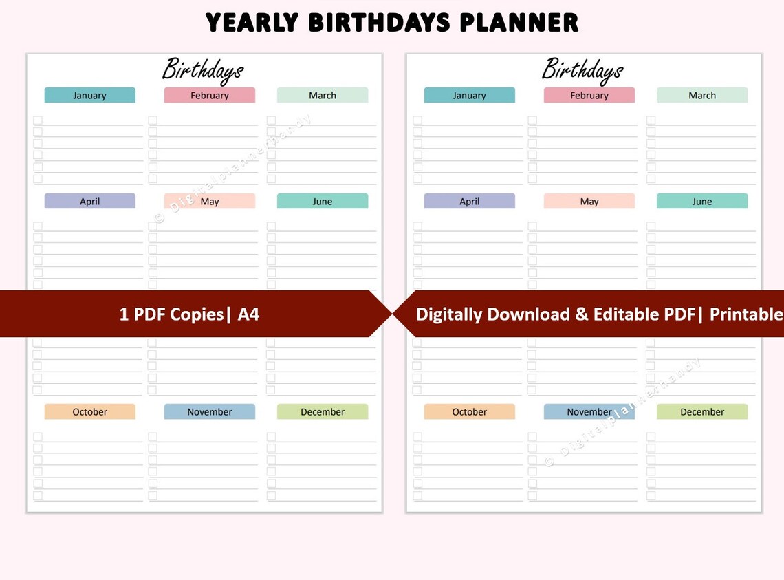 Birthday Tracker Editable Digital Birthday Planner - Etsy