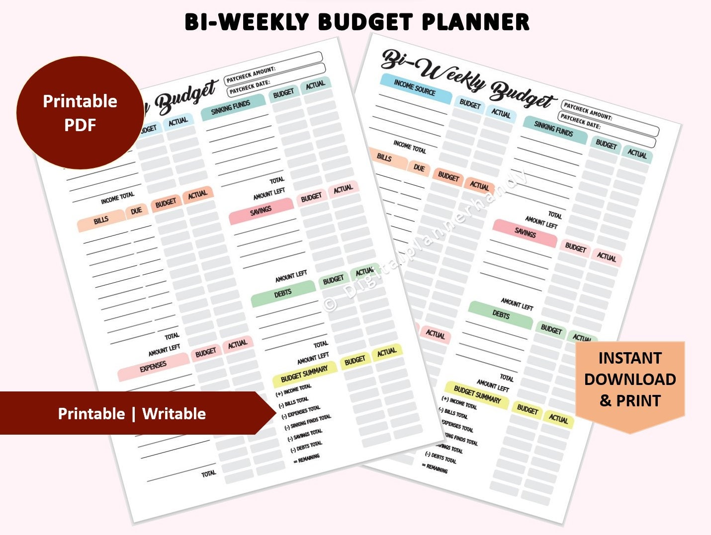Bi-weekly Budget Planner Printable Finance Budget Template Paycheck ...