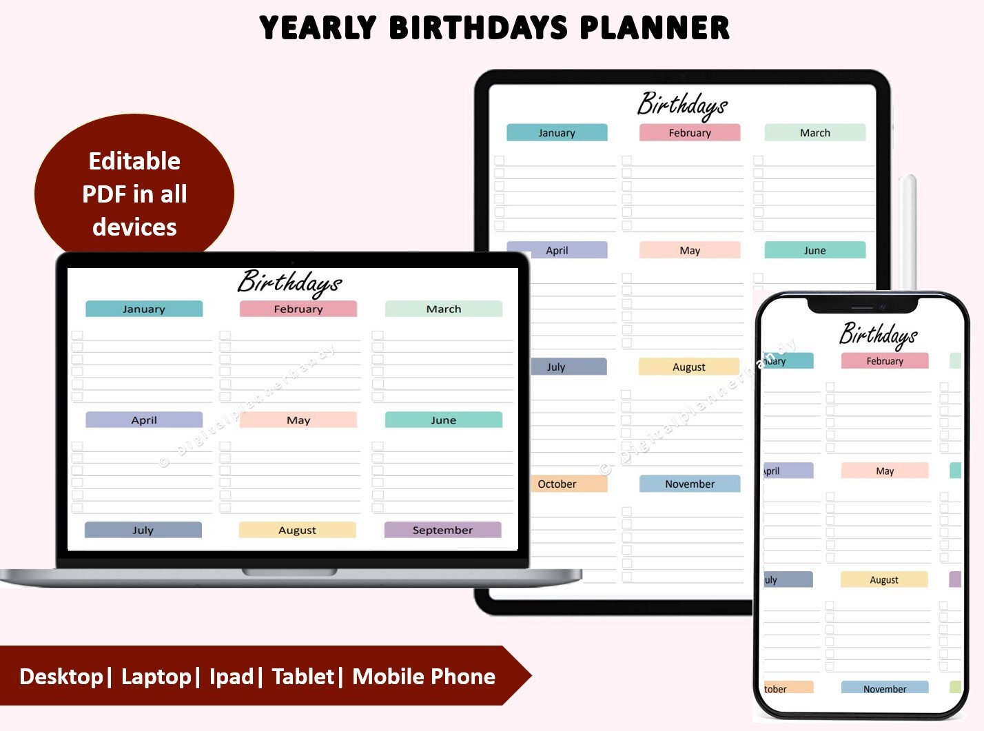 Birthday Tracker Editable Digital Birthday Planner - Etsy