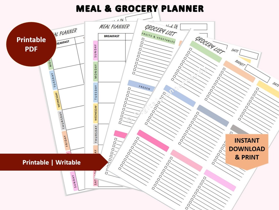 Weekly Meal Planner Grocery List Health Fitness Planner - Etsy