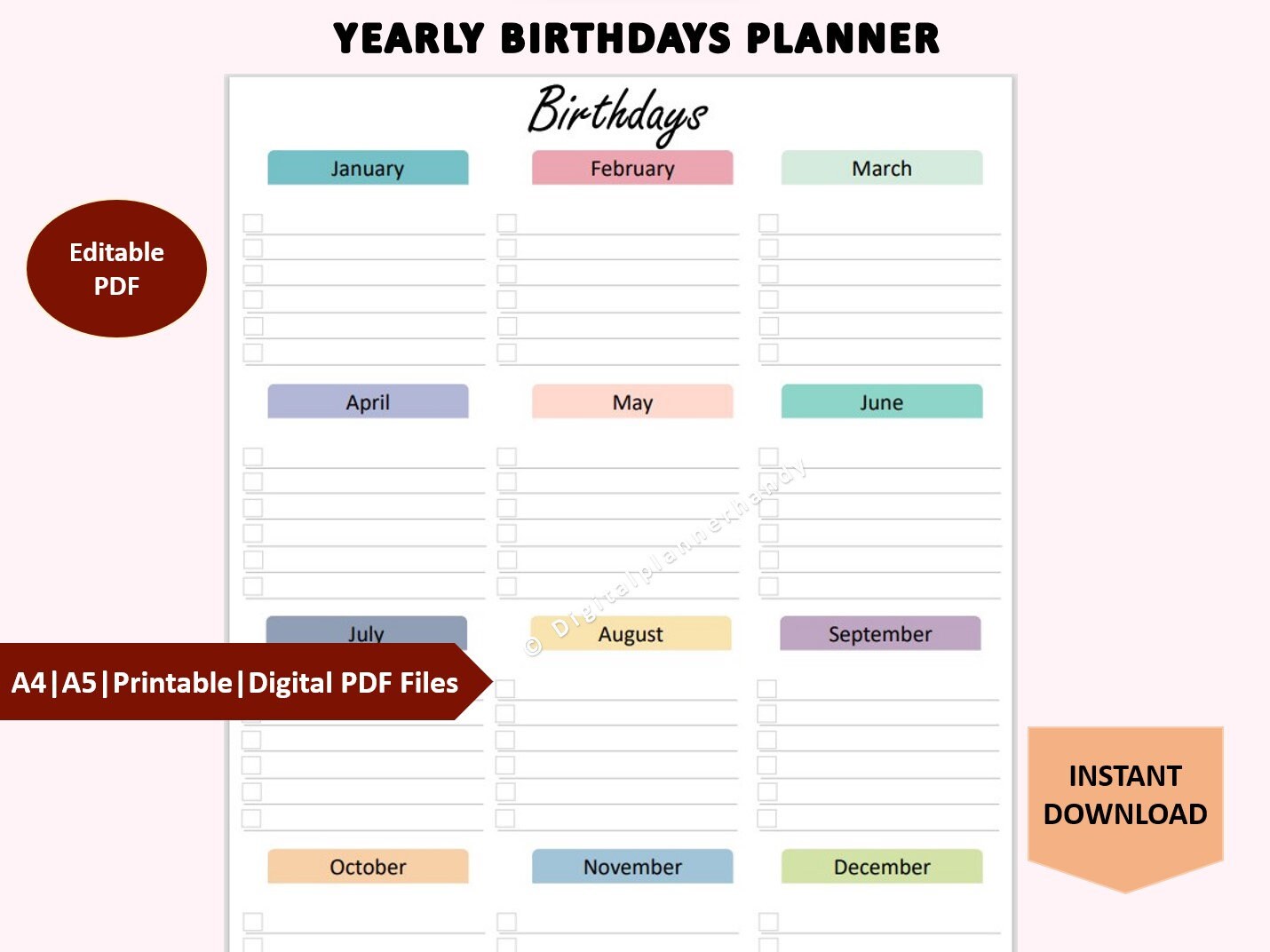 Birthday Tracker Editable Digital Birthday Planner - Etsy