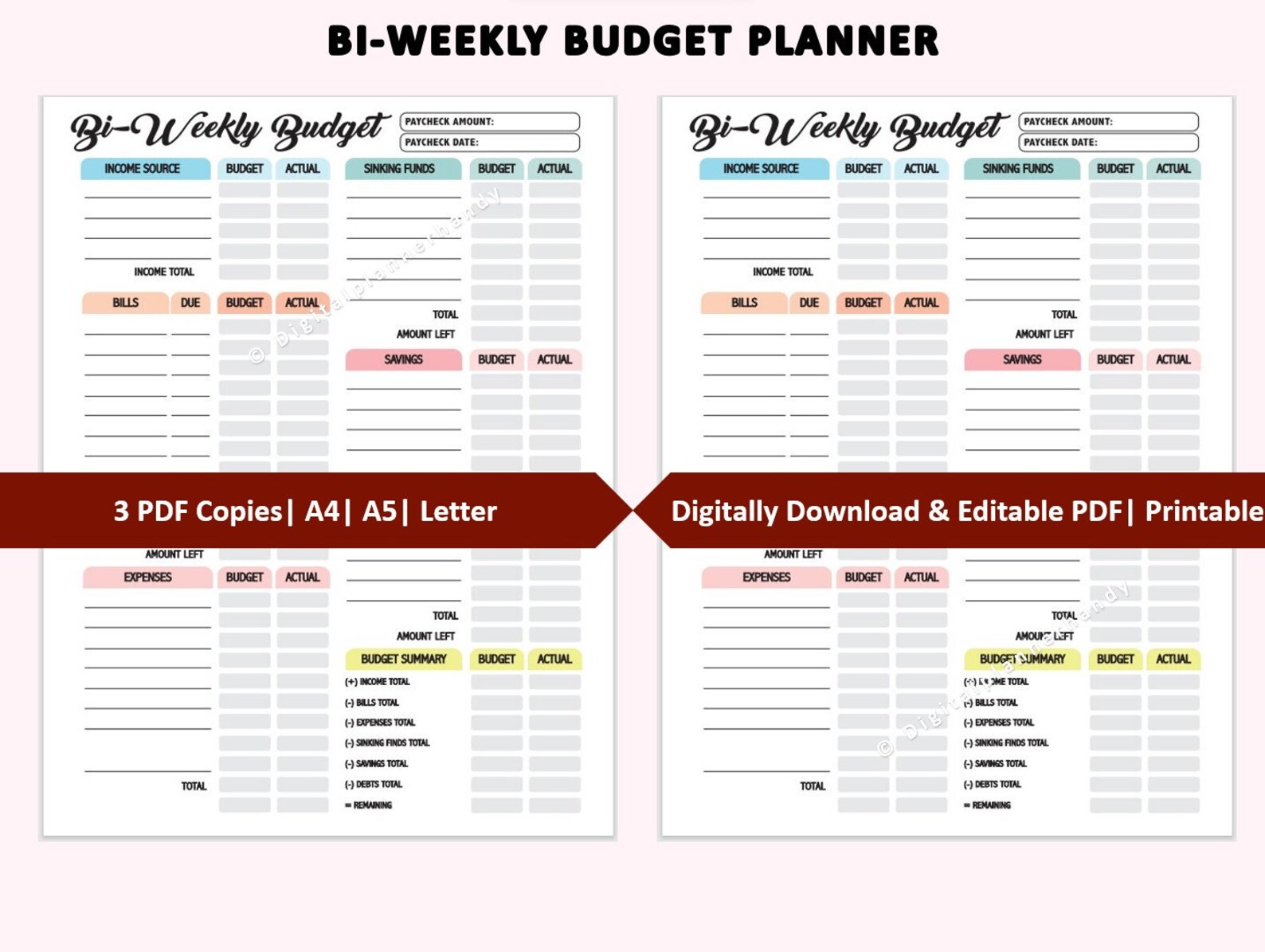 Bi-weekly Budget Planner Printable Finance Budget Template Paycheck ...