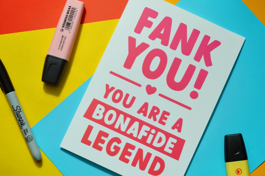 Fank You Card - You Are a Bonafide Legend | Pink Typography Thank You ...