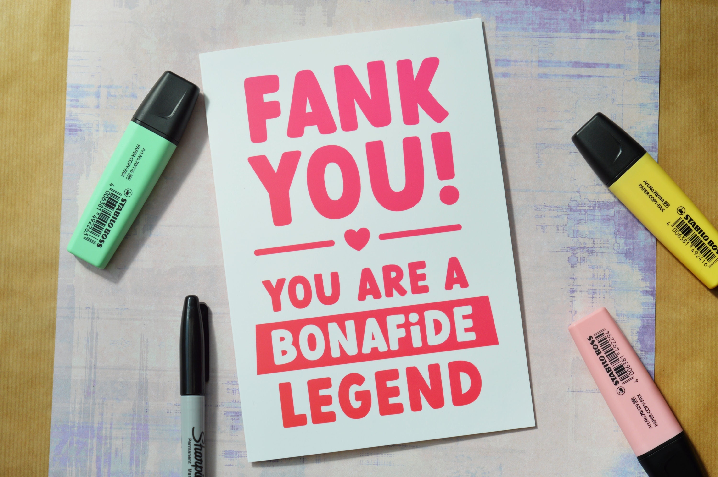 Fank You Card - You Are a Bonafide Legend | Pink Typography Thank You ...