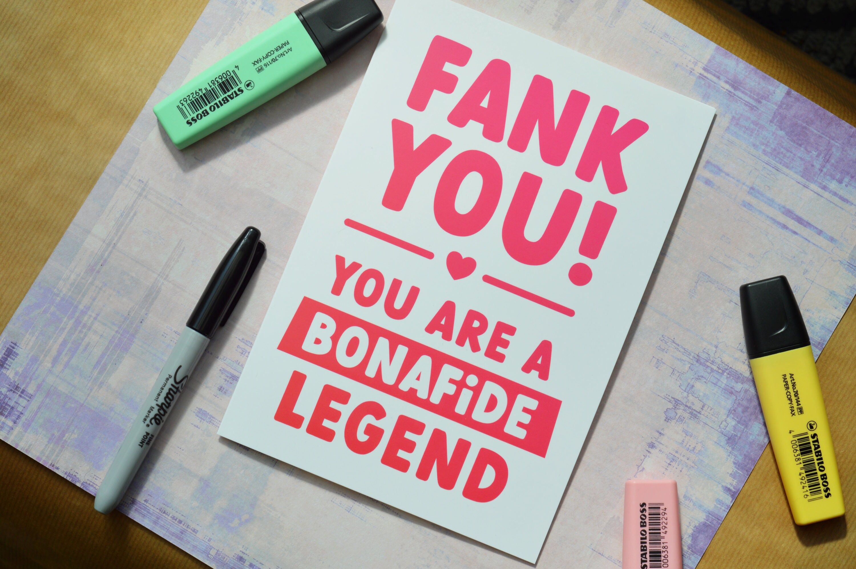 Fank You Card - You Are a Bonafide Legend | Pink Typography Thank You ...