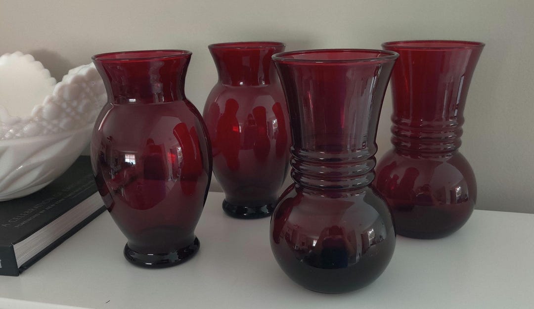 Anchor Hocking Ruby Red Vases Set of 4 - Etsy
