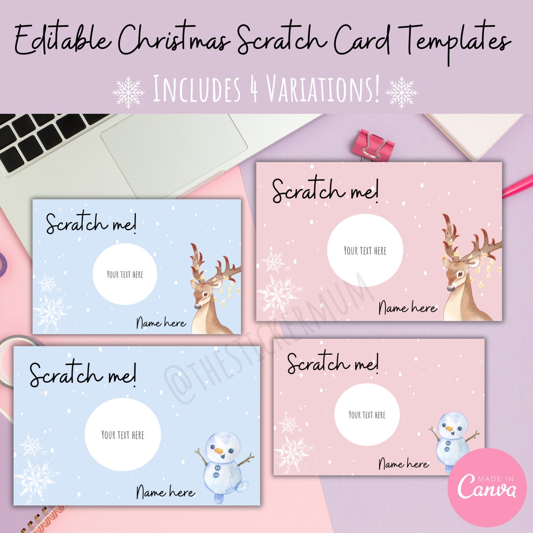 Editable Christmas Scratch Card Templates Canva Printable - Etsy