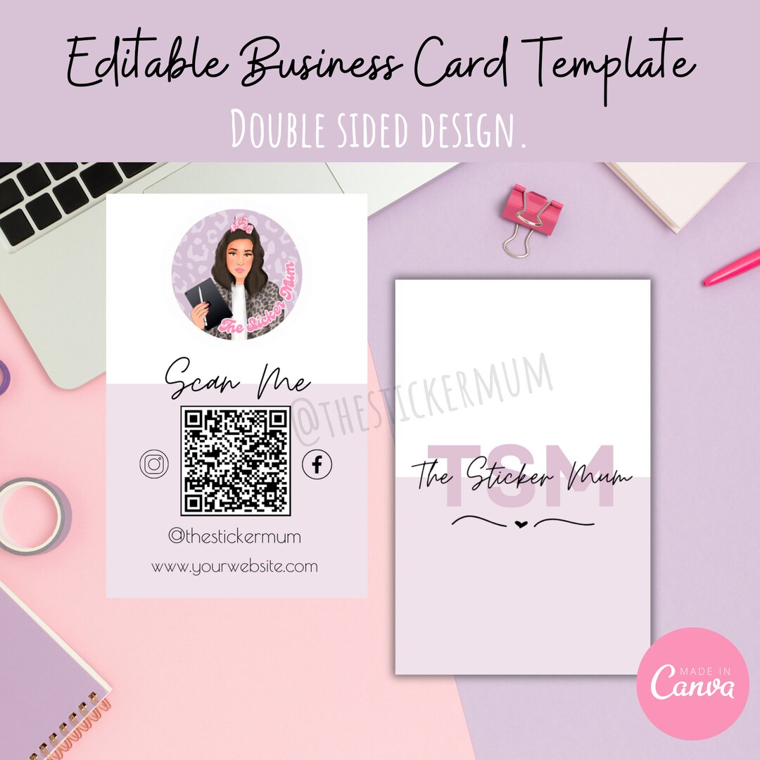 Business Card Portrait QR Code Editable Template Canva Branding Design ...