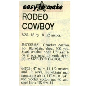 Filet Crochet Pillow PATTERN, White Cowboy Vintage Pillowcase PDF ...