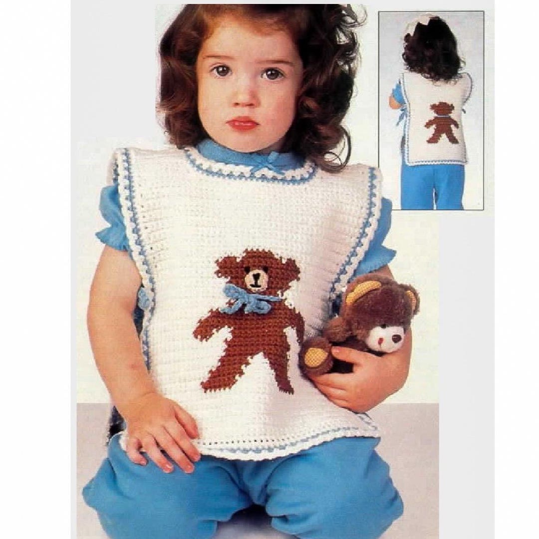 CUTE Child's Teddy Tabard Vest CROCHET PATTERN, Teddy Toddler Tabard ...