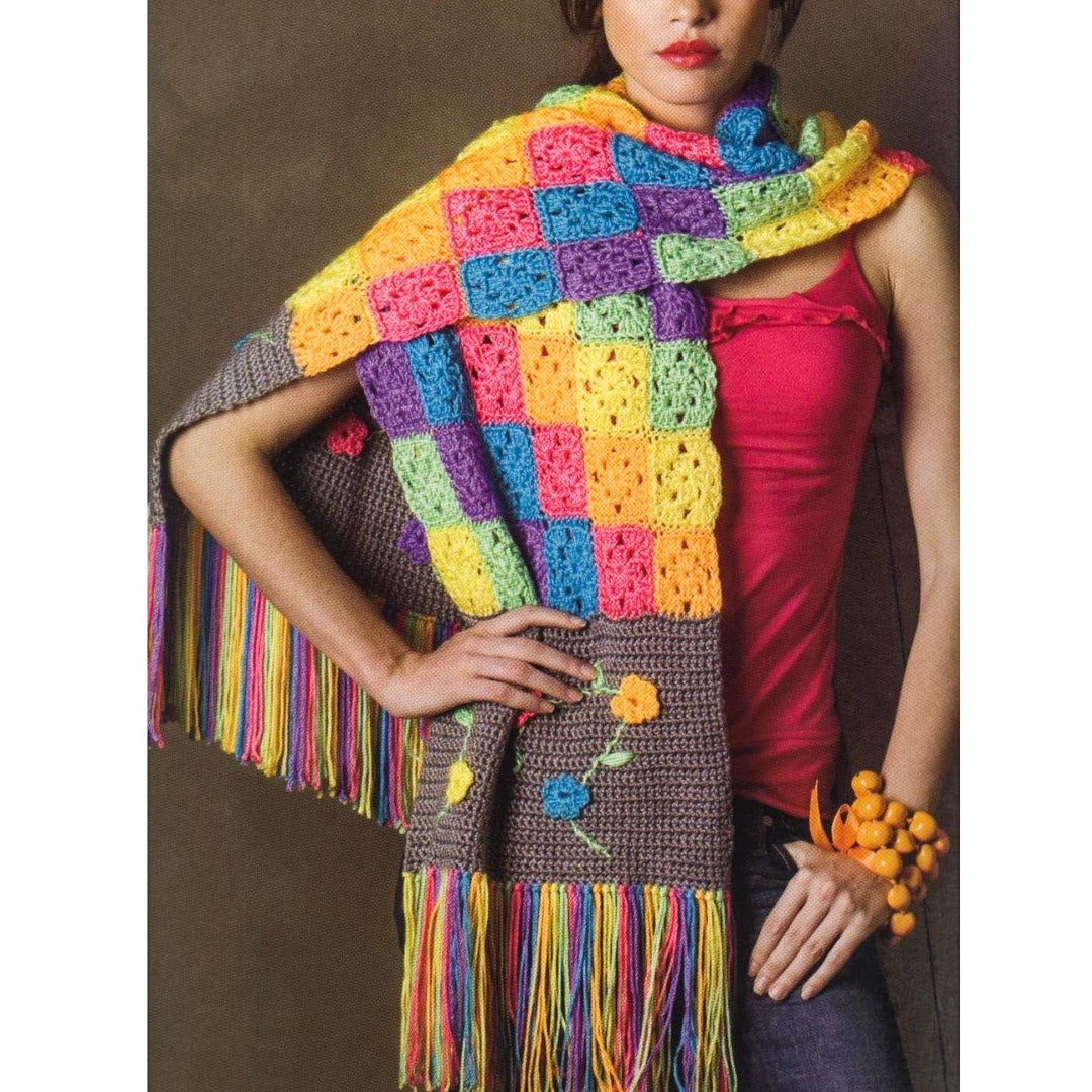 Granny Square Pattern - CROCHET Shawl PATTERN - Scarf Crochet Pattern ...