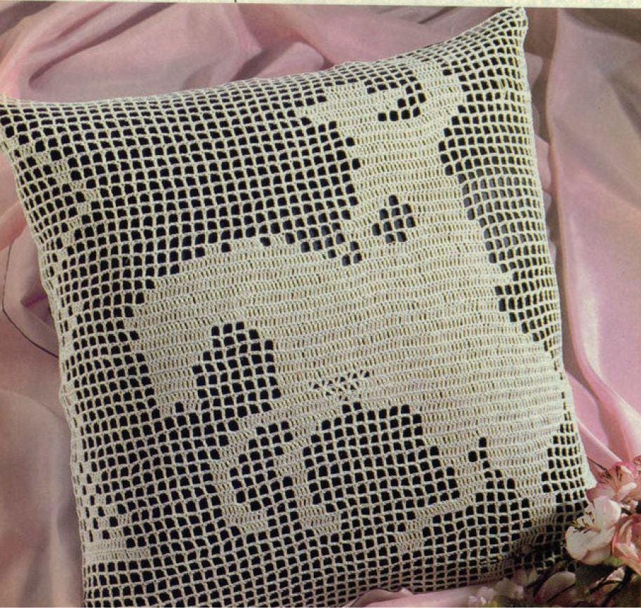 Filet Crochet Pillow PATTERN, White Cowboy Vintage Pillowcase PDF ...