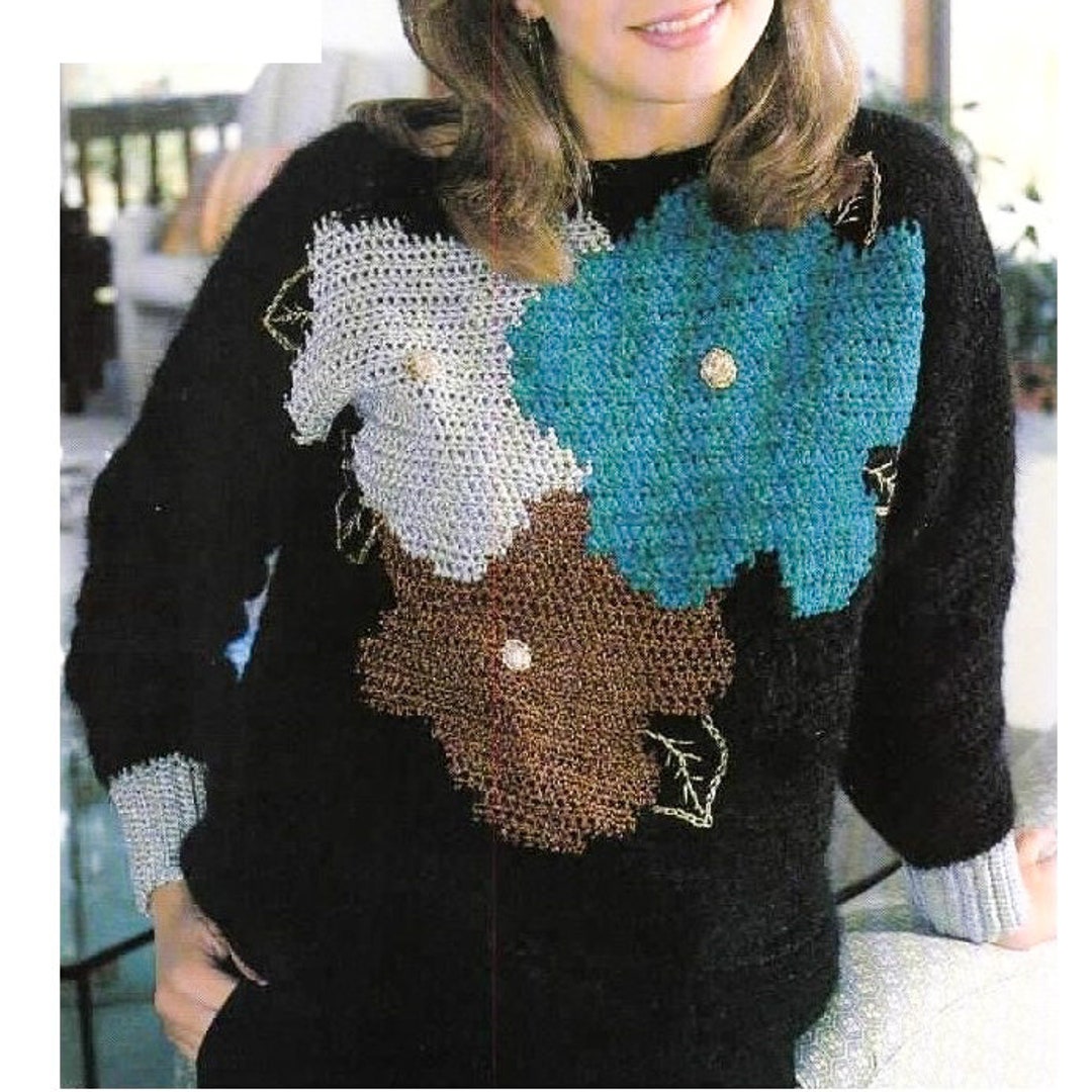 CROCHET PATTERN, Crochet Flower Sweater Pdf Pattern, Floral Sweater ...