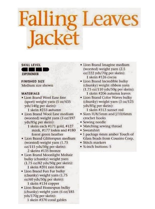 Vintage Crochet Pattern Falling Leaves Jacket PDF Instant Digital ...