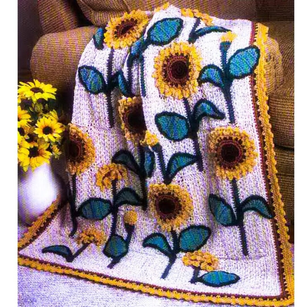 Crochet Lap Blanket Pattern - Digital Download Sunflower - Sunflowers ...
