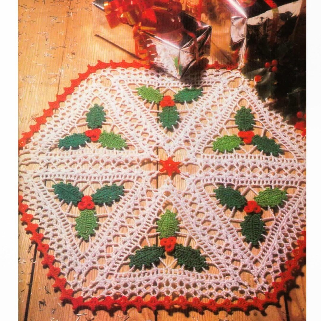 Christmas CROCHET PATTERN, Granny Square Holly, Holly Doily Crochet ...