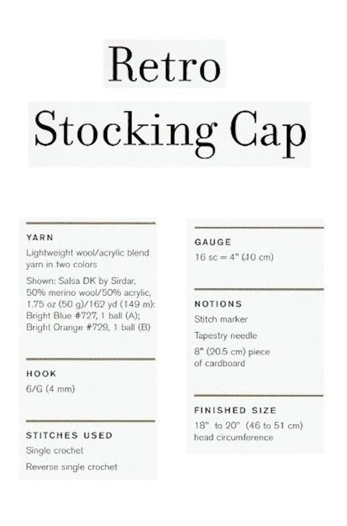 Crochet Pattern Long Stocking Cap PDF Instant Digital Retro Stocking ...