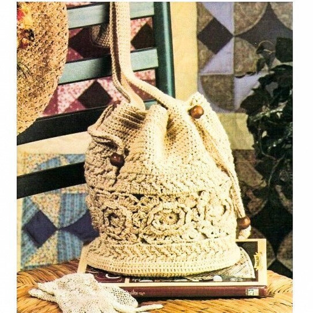 Vintage Crochet Pattern Drawstring Handbag PDF Instant Digital ...