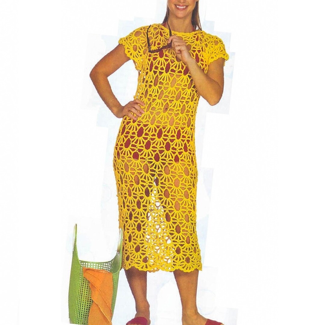 Lace Crochet Dress PATTERN - Yellow Beach Dress Crochet PATTERN ...