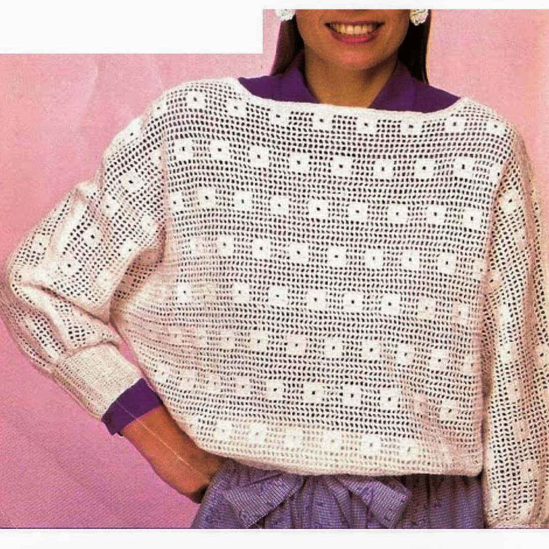 CROCHET PATTERN, Lacy Crochet Sweater Pattern, Sweater Filet Crochet ...