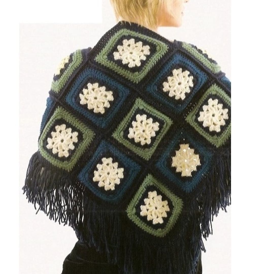 Vintage CROCHET PATTERN Shawl, Granny Square Crochet, Triangle Scarf ...