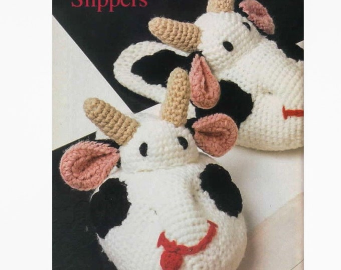 Crochet Slippers Pattern for Cow Slippers ADULT Size, Crochet Cow ...
