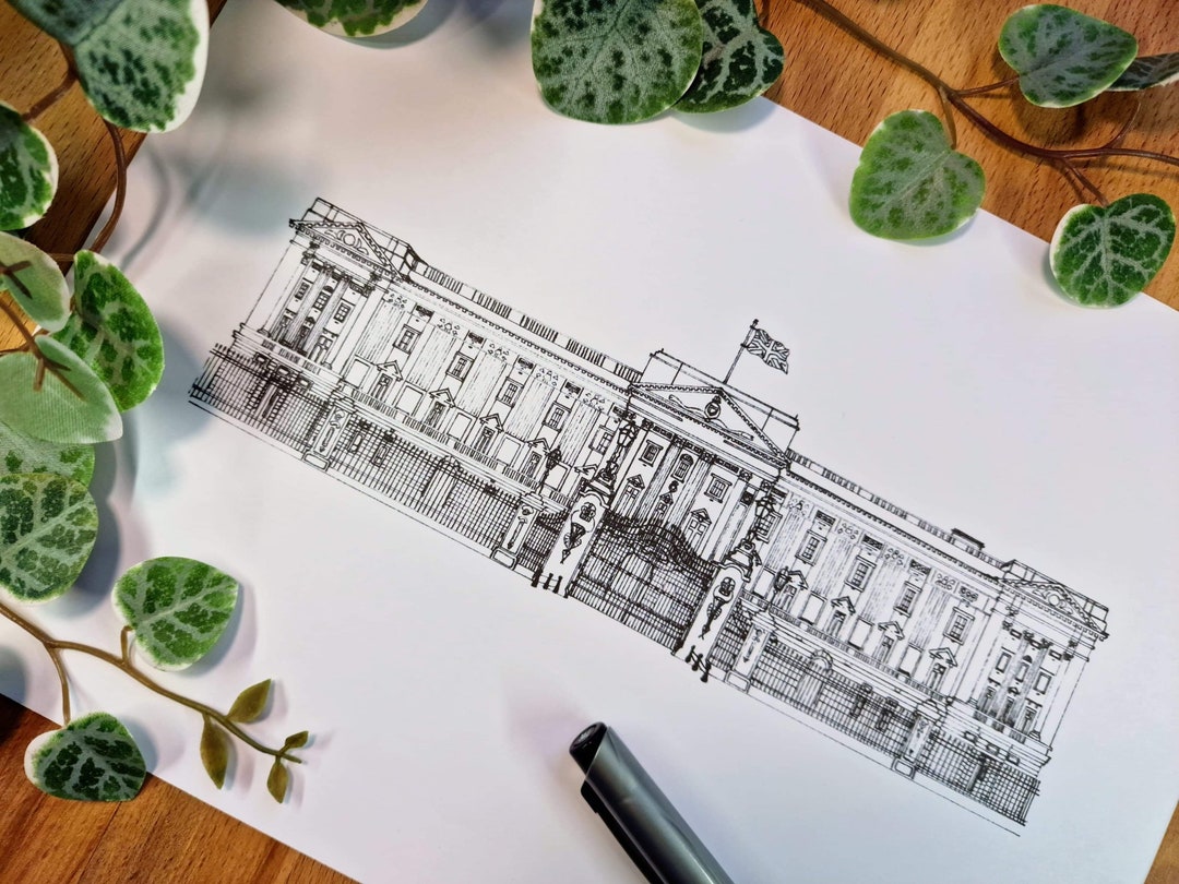 Buckingham Palace Drawing Print, London Theme Wall Art, Royal Keepsake ...