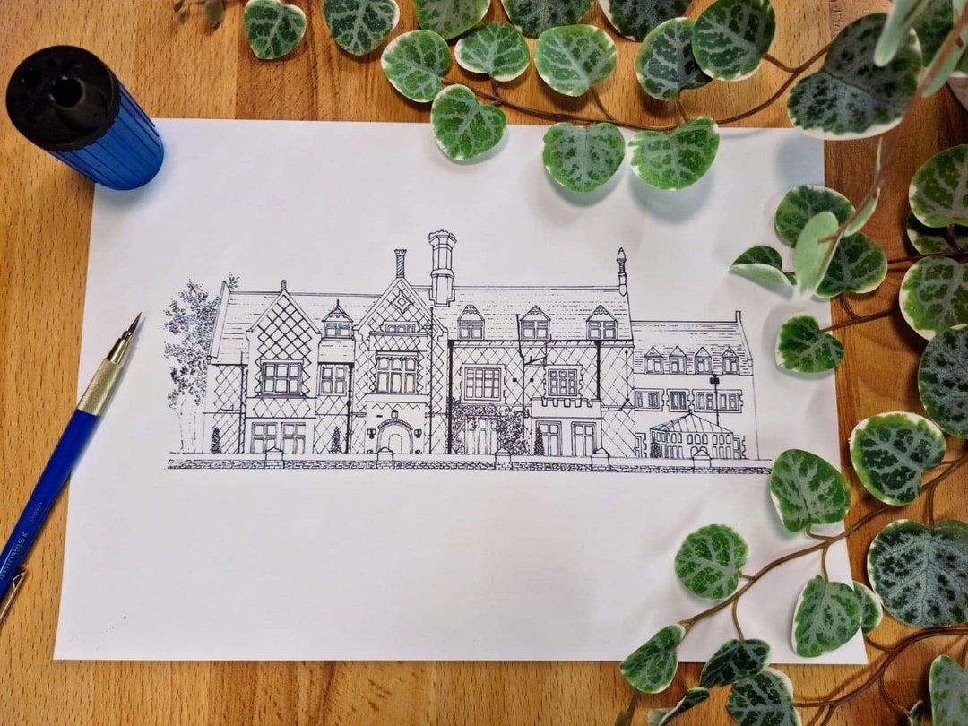 Elmore Court, Hand Drawn Venue Illustration, Printable Wedding Gift ...