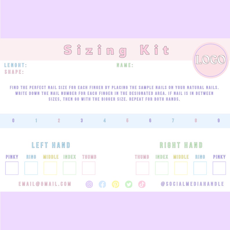 False Nails Sizing Kit Template, Editable Artificial Nails Sizing Chart ...