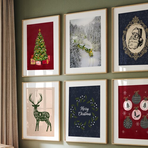 Christmas Prints Gallery Wall Set of 9 Vintage Christmas - Etsy