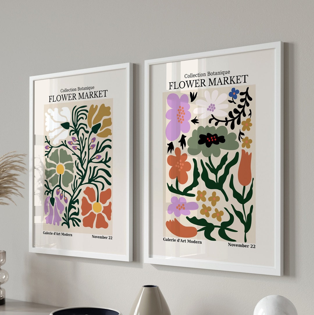 Flower Market Print Set of 2,abstract Flowers Printable Wall Art,pastel ...