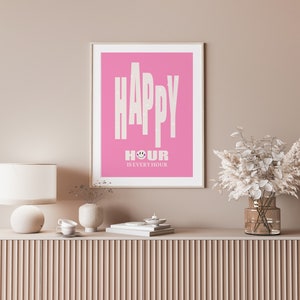 Happy Hour Print,trendy Drinks Print,pink Boho Wall Art,printable Bar ...