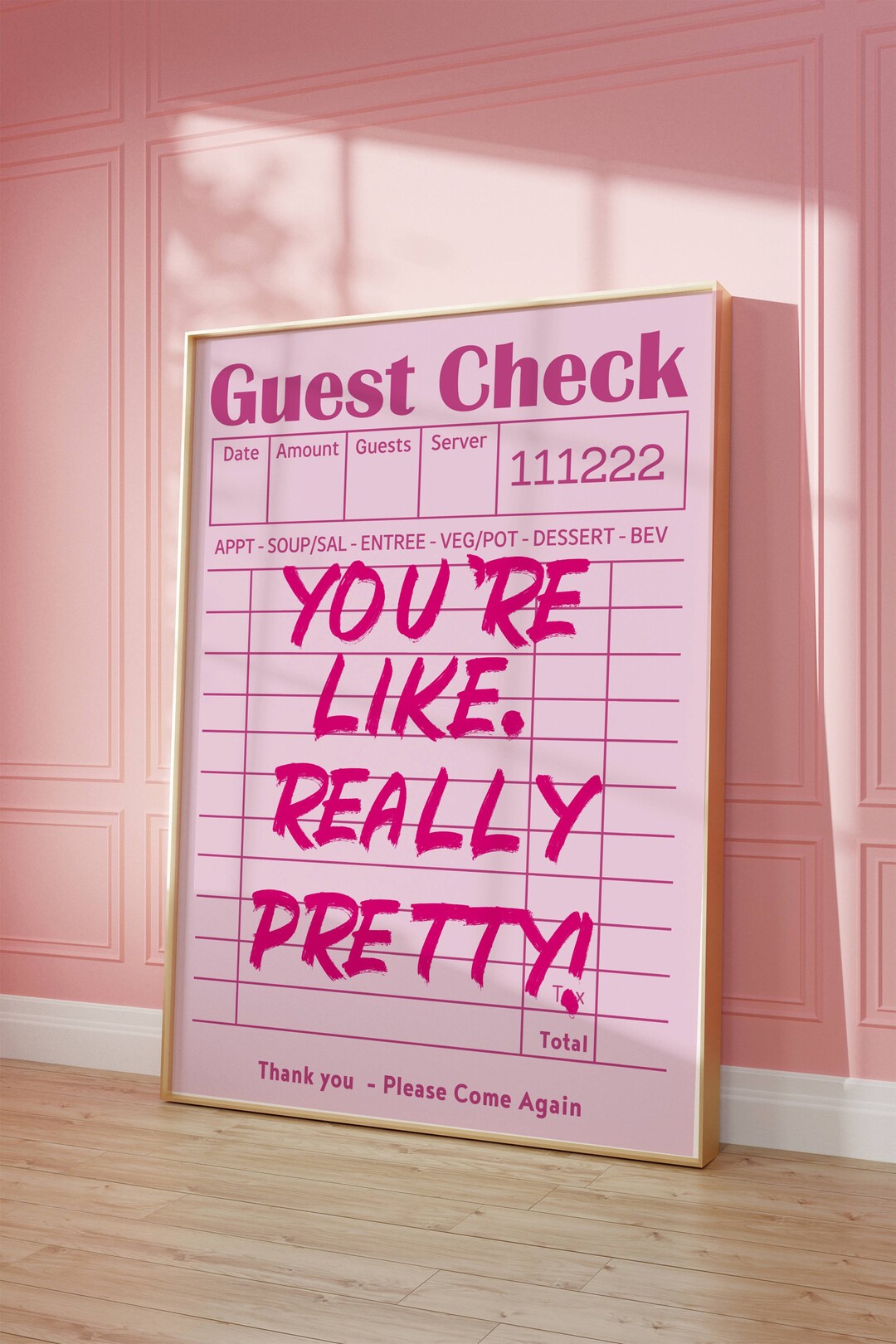 You're Like Really Pretty Guest Check Poster Dorm Decor, Funky Wall Art Retro Art Print Preppy ...