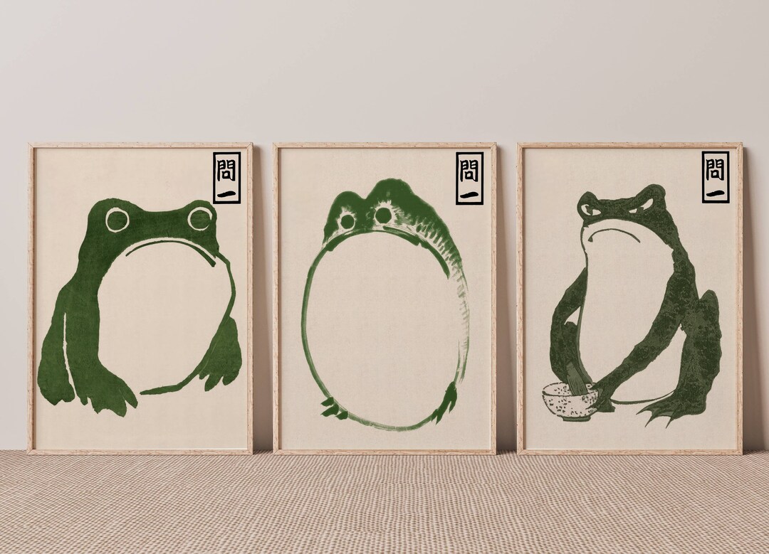 Japanese Matsumoto Hoji Frog Set of 3, Vintage Frog Woodblock Poster ...