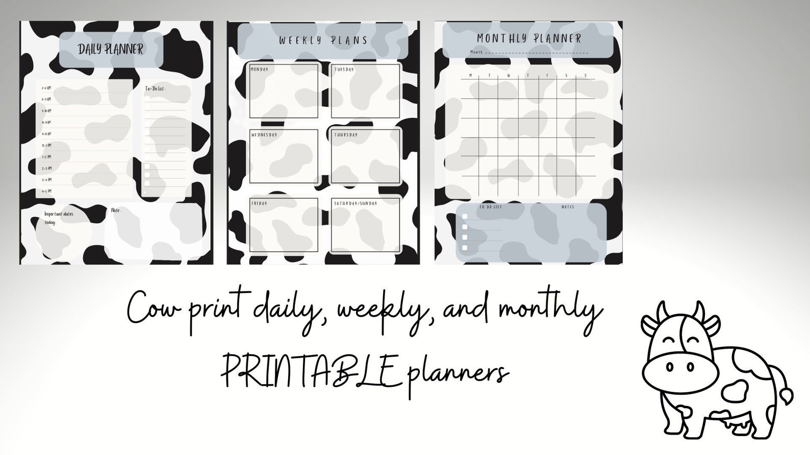 PRINTABLE Cow Print Daily, Weekly, and Monthly Planner Pages - Etsy
