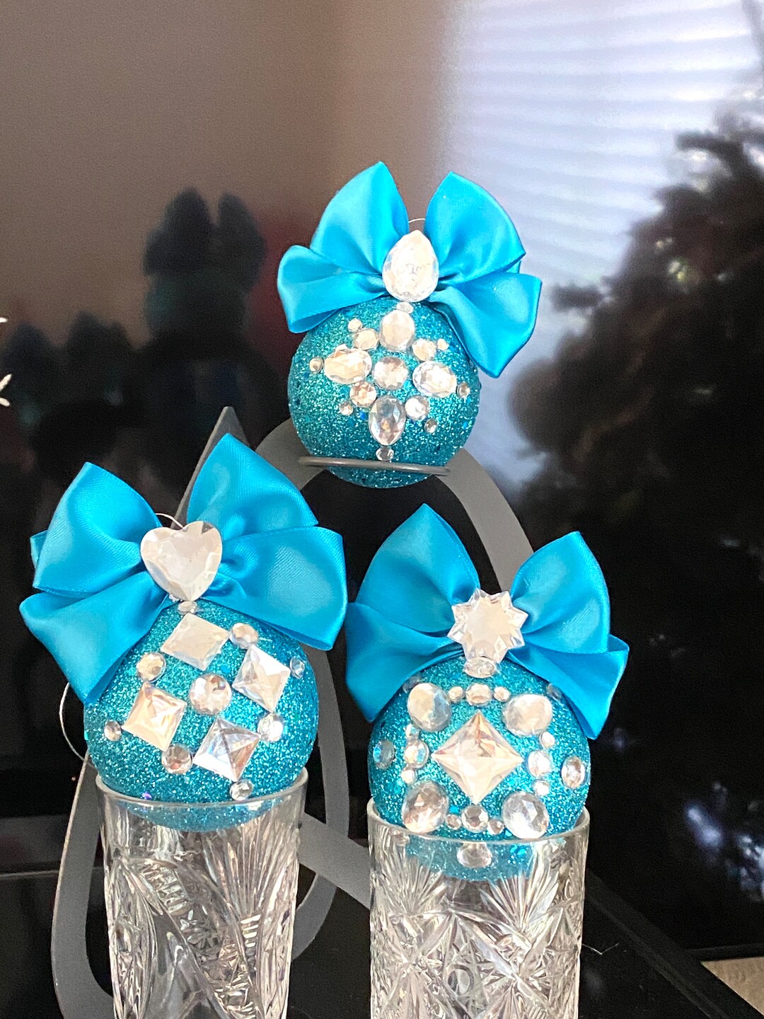 A Set of 3 Turquoise Balls, Blue and Grey Balls, Christmas Decoration ...