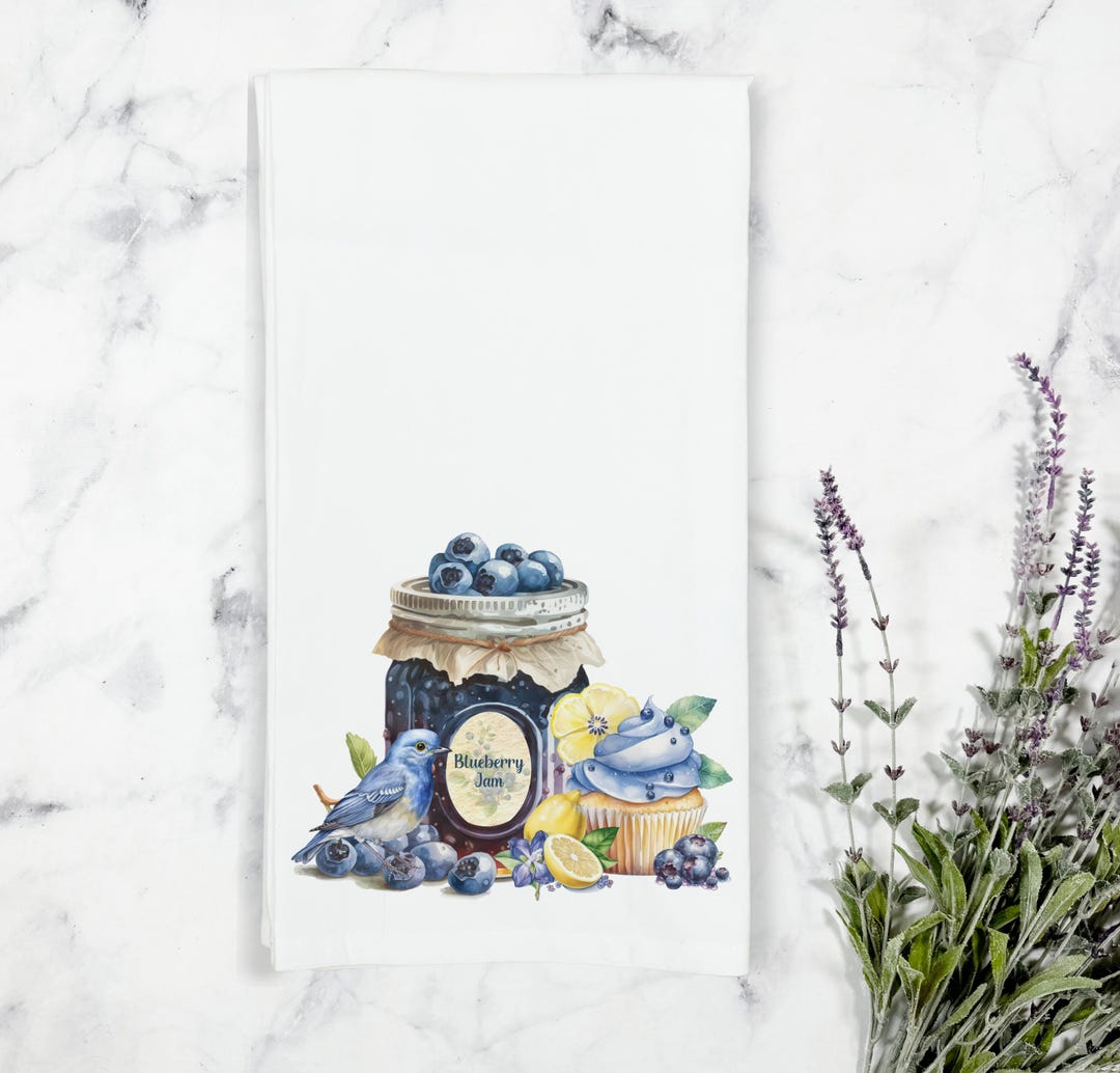 Farmhouse Blueberry Jam Preserve Kitchen Dish Tea Towel, Summer Tea ...