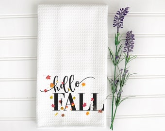 Hello Autumn Fall Tea Towel 16x24, Tier Tray Decor, Autumn Farmhouse ...