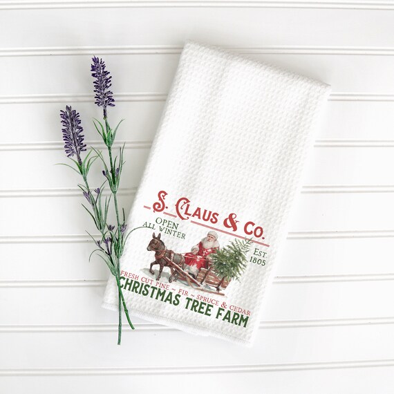 Christmas Santa Claus & Co. Tree Farm Waffle Weave Kitchen Tea - Etsy